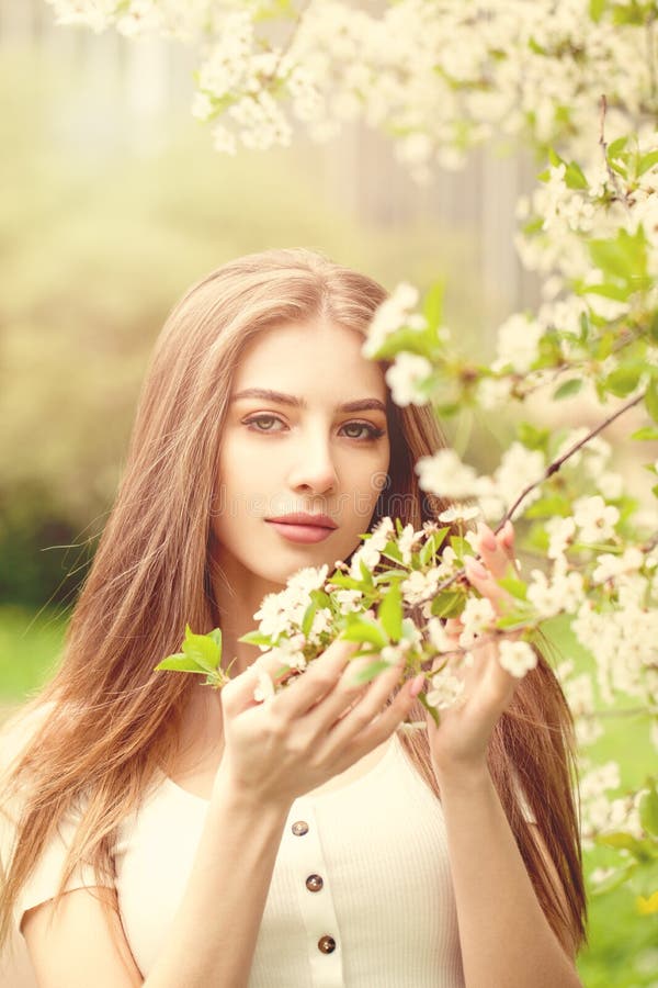 Beautiful Spring Woman with Flowers Portrait Stock Image - Image of ...