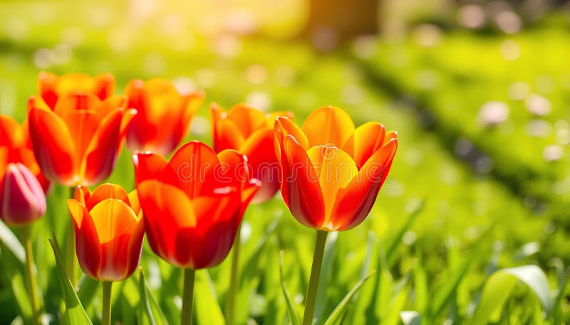 Beautiful Springtime Scene with Vibrant Tulips in Full Bloom ...