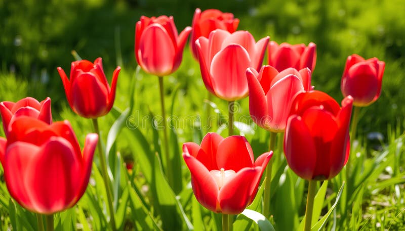 Beautiful Springtime Scene with Vibrant Tulips in Full Bloom ...