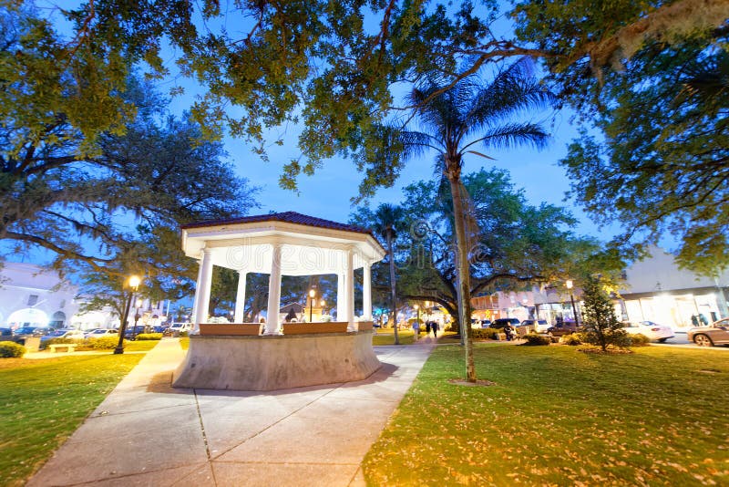 Beautiful Square and Park in St Augustine at Night, Florida Stock Image ...