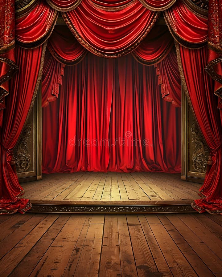 A Beautiful Stage with a Large Red Curtain Stock Illustration ...