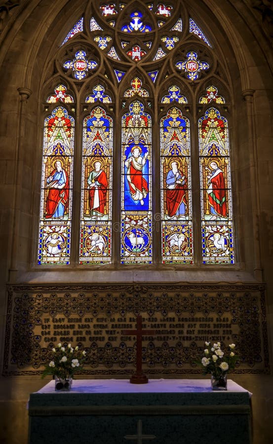 Beautiful Stained Glass Window Above an Altar Stock Image - Image of ...