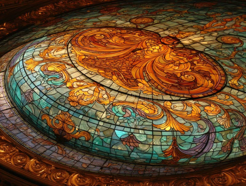 A Beautiful Stained Glass Window Depicting Intricate Designs Stock ...