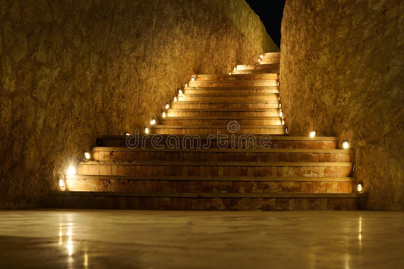 Beautiful Stair Steps with Yellow Light in the Night Time in a Hotel on ...