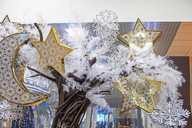 Beautiful Star-shaped Lantern with Festive Decorations Stock Photo ...
