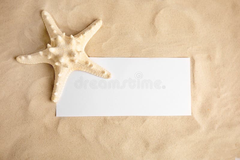 Beautiful Starfish and Blank on Sand, Top View. Space for Text Stock ...