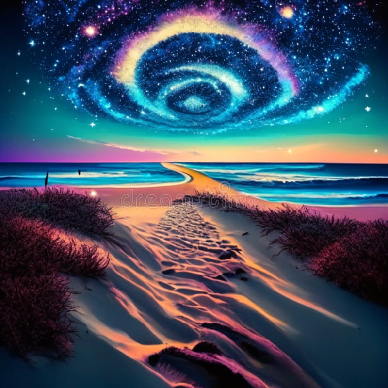 Beautiful Starry Night on the Beach. 3d Rendering Stock Illustration ...