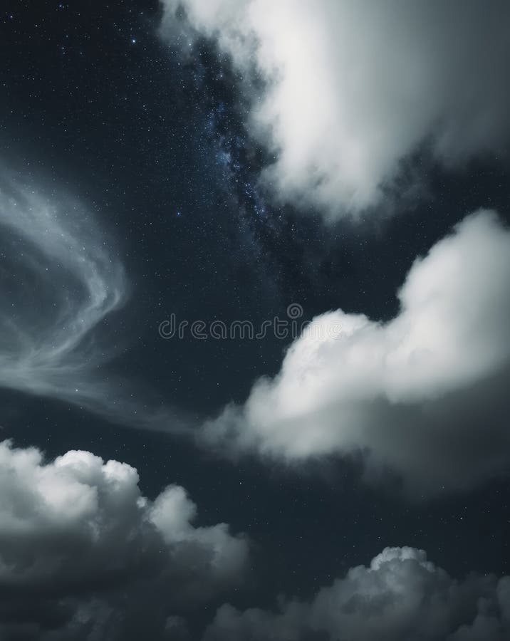 Beautiful Starry Night Sky with Large Clouds Stock Image - Image of ...