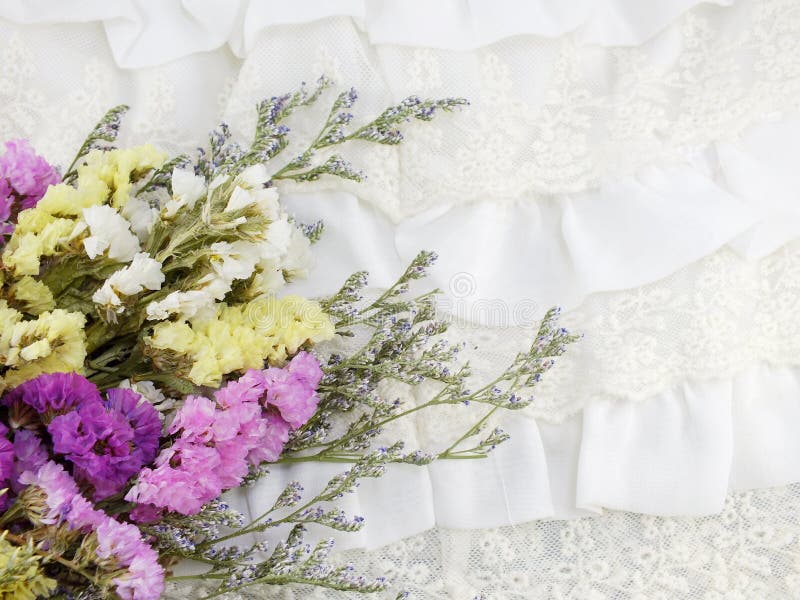 Beautiful Statice Flowers Bouquet with Texture of Fabric Background ...