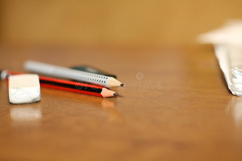 Stationery Pencil and Eraser Stock Image - Image of equipment, macro ...