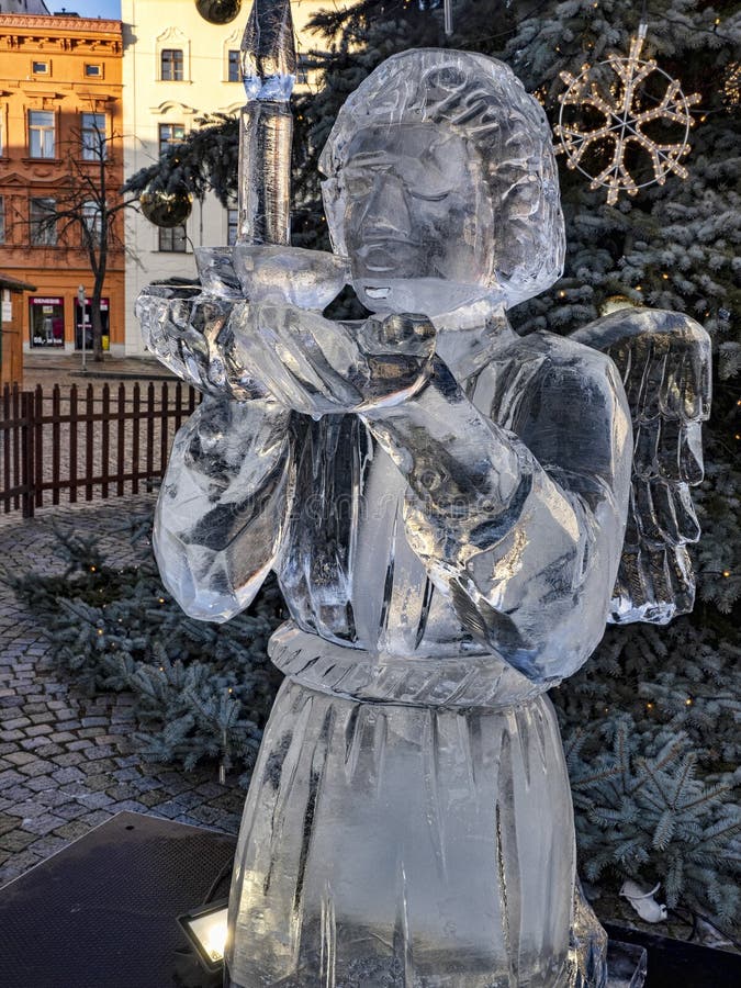 Beautiful Statue of an Angel Carved Out of Ice Stock Image - Image of ...