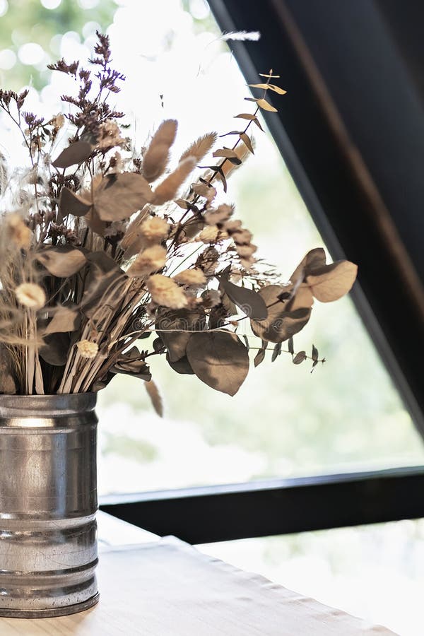 Beautiful Still Life with Dried Flowers in a Tin Can by the Window ...