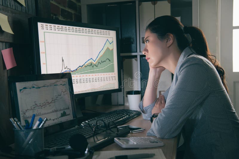 Beautiful Stock Agent Watching the Computer Stock Photo - Image of ...