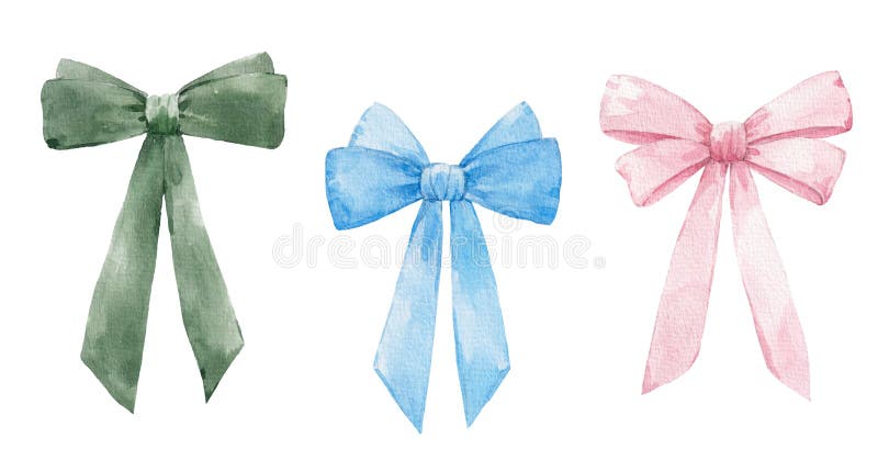 Beautiful Stock Set with Watercolor Hand Drawn Three Bow Illustrations ...