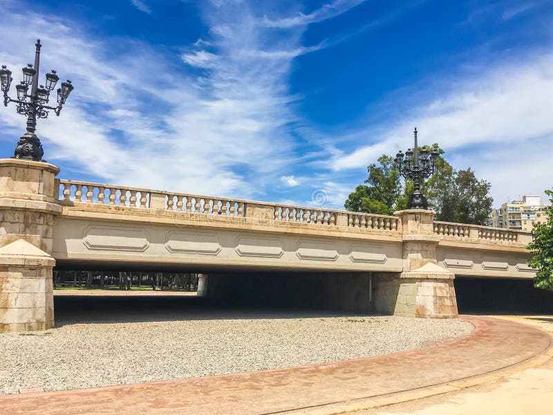 Beautiful Stone Bridge in Turia Park Spain with Road Stock Photo ...