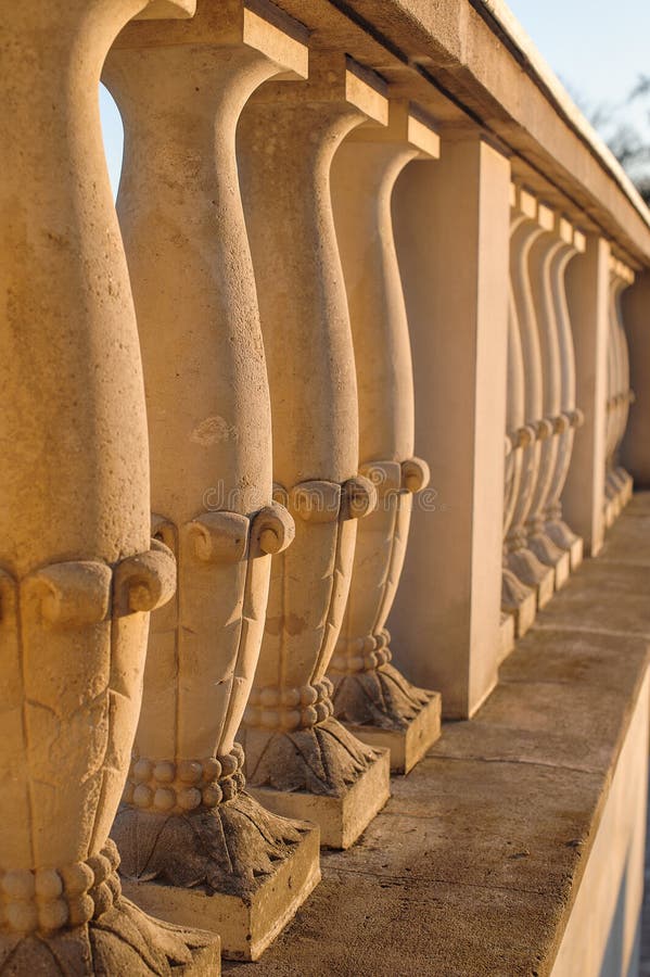 Beautiful Stone Fence in a Classic Style with a Handrail Stock Photo ...
