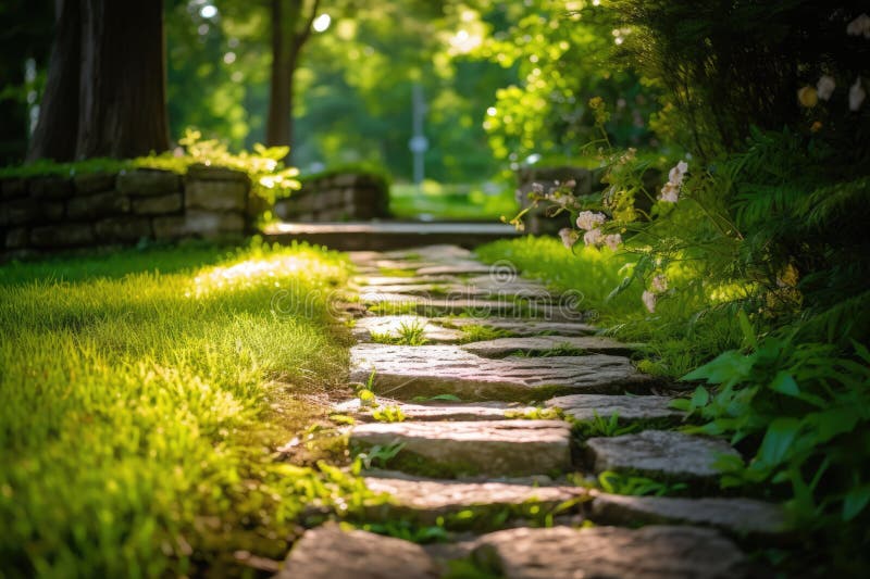Beautiful Stone Path in a Forest with Natural Vibrant Colors Stock ...