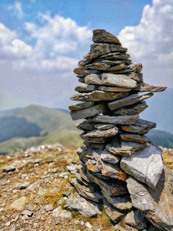 Beautiful Stone Stack with Blur Background on Top of a Himalayan Peak ...