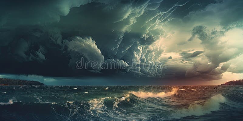 Beautiful Storm Clouds Over Ocean Shore. Hurricane Approaches. Abstract ...
