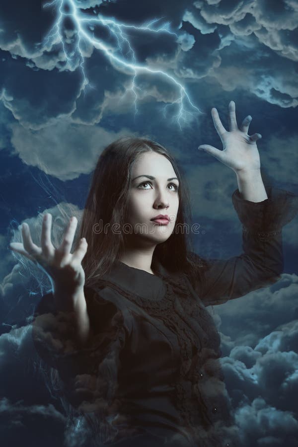 Beautiful storm witch stock image. Image of raise, bolt - 52191245