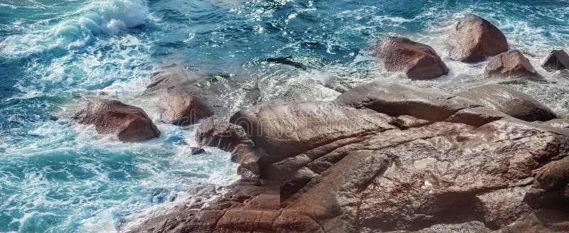 Beautiful Stormy Seashore with Wet Rocks Stock Image - Image of outdoor ...