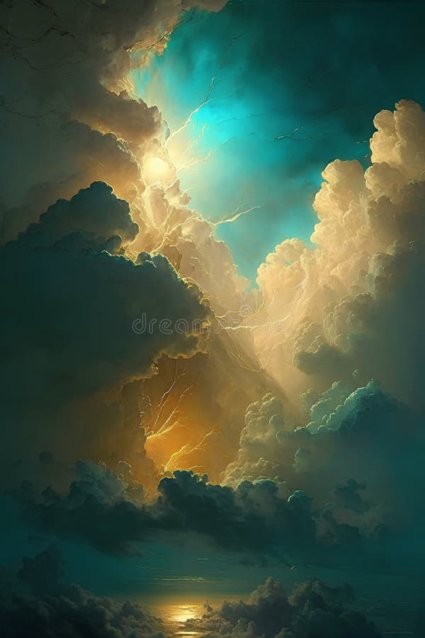 Beautiful Stormy Sky with Lightning and Clouds. Fantasy Illustration ...