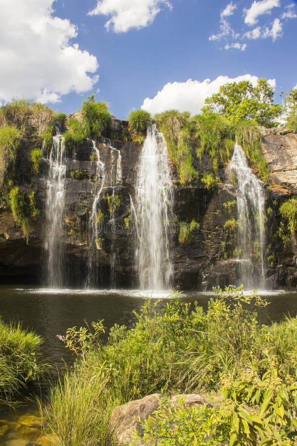 Beautiful Stream in Sunny Day - Waterfall Background. Stock Image ...