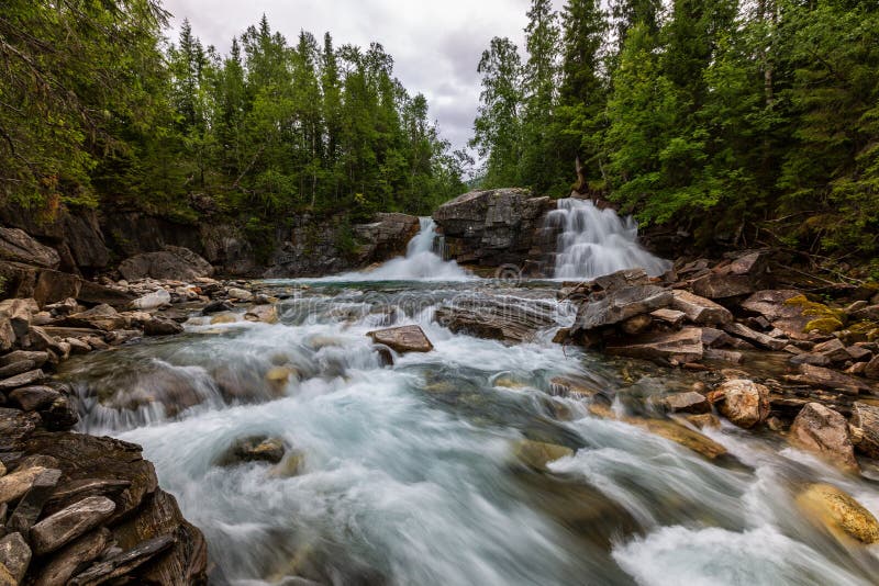 Beautiful Stream with Waterfall Stock Image - Image of cloud, river ...