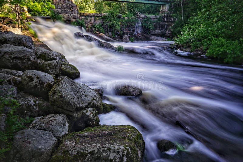 Beautiful Streaming River and Waterfall Scene Stock Photo - Image of ...