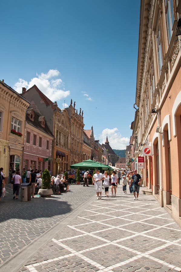 Beautiful Street with People and Tourists Editorial Stock Image - Image ...