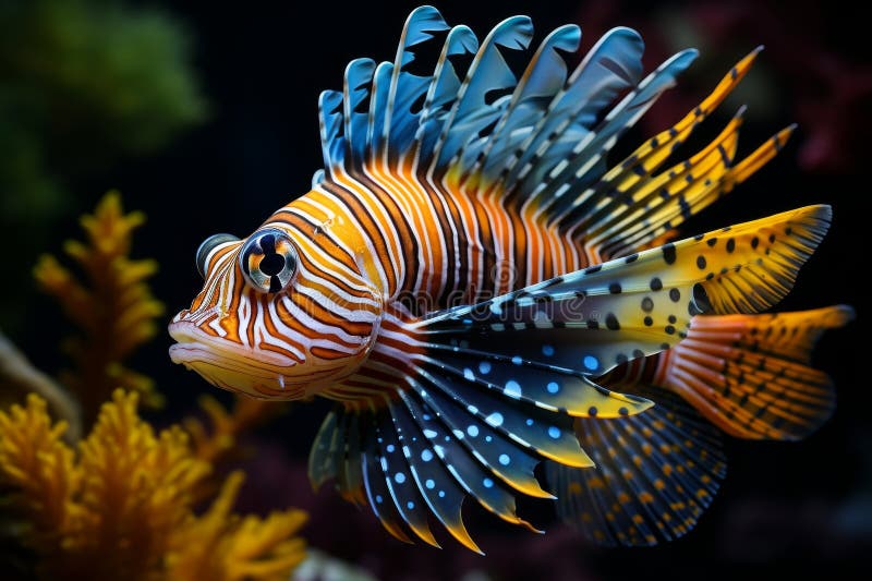 Beautiful Striped Yellow Blue Sea Fish Live in an Aquarium among ...