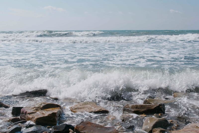 Beautiful Strong Waves on the Stone Beach. Stock Image - Image of ...