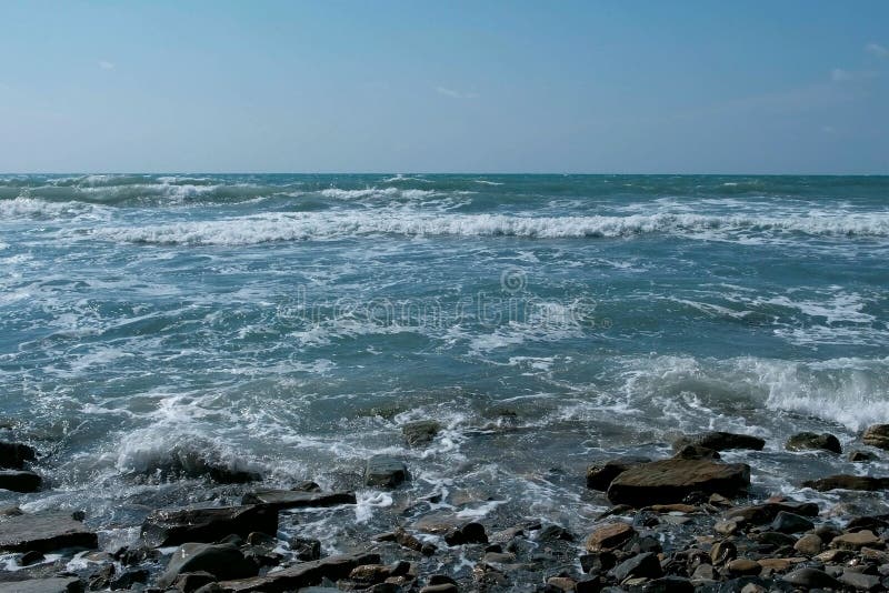 Beautiful Strong Waves on the Stone Beach. Stock Image - Image of ...