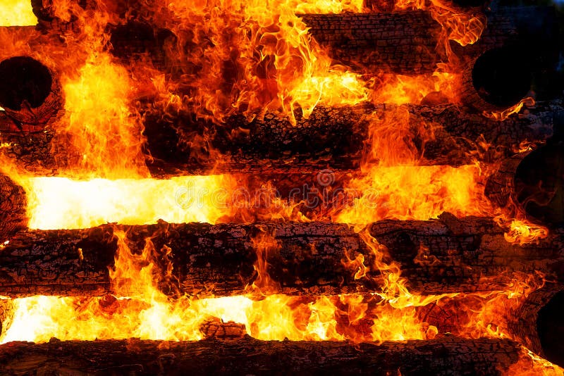 Beautiful Structure of Burning Logs and Flames of Great Bonfire. Stock ...