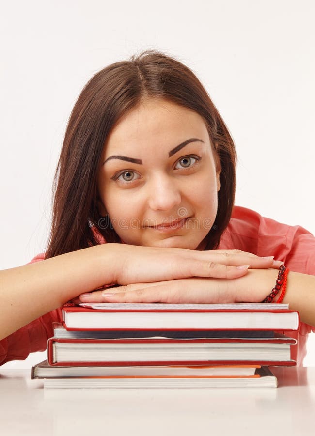 A Beautiful Student with Books Stock Image - Image of female, happy ...