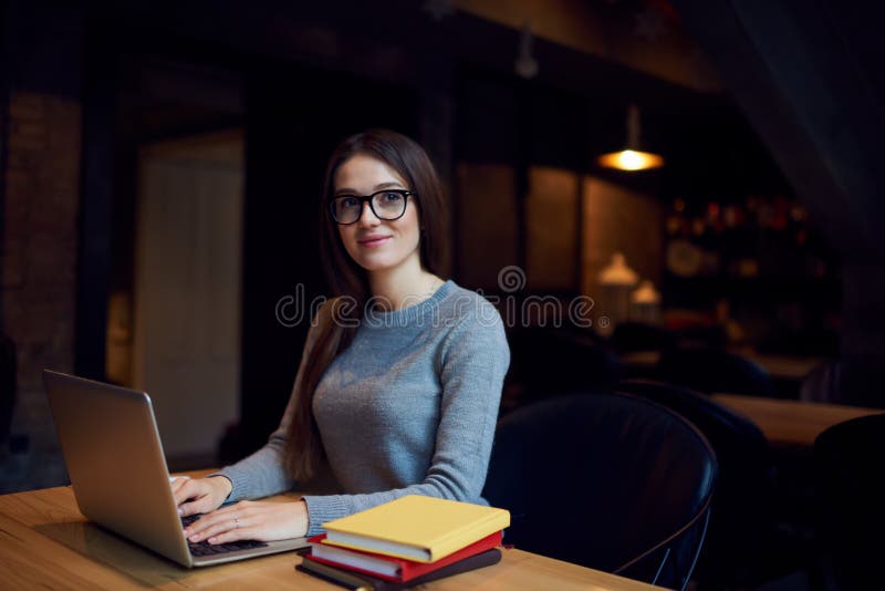 Young Caucasian Female Student Using Laptop Student Stock Photo - Image ...