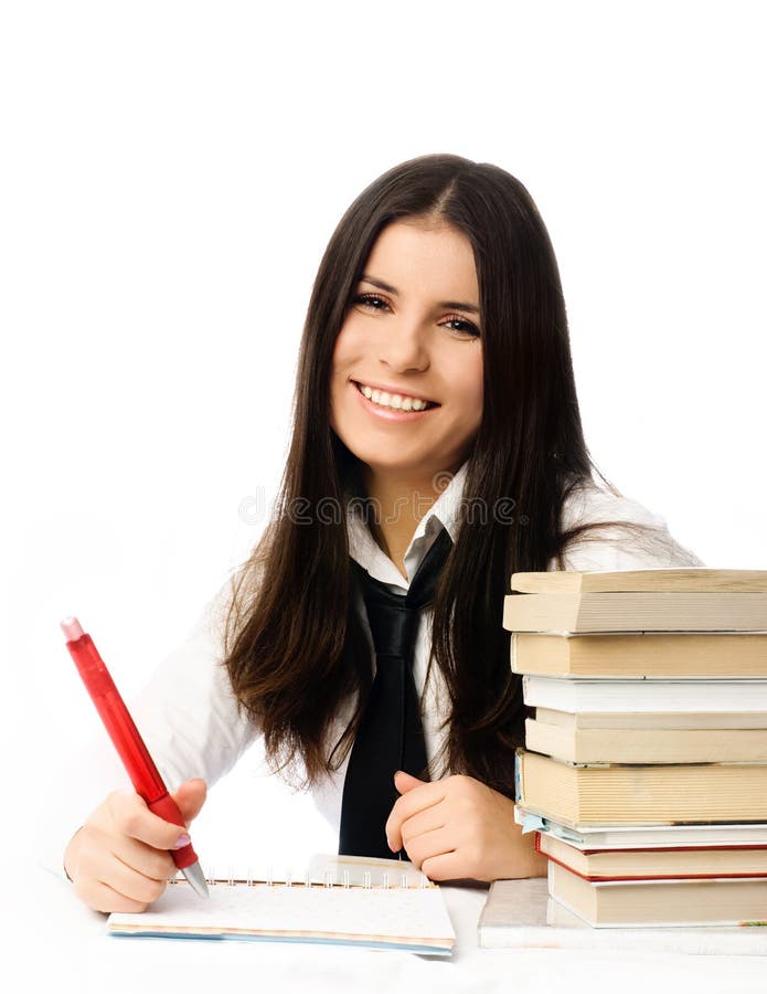 Beautiful Student Doing Homework Stock Image - Image of joyful, female ...