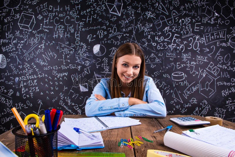 Beautiful Student Doing Homework Stock Image - Image of denim, desk ...