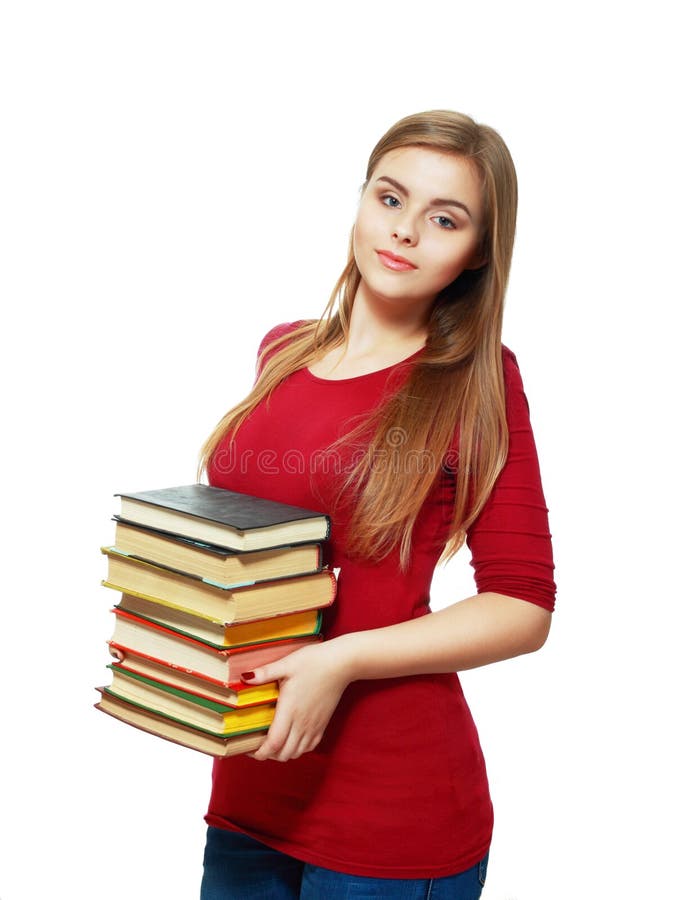 Beautiful Student Girl Holding Books Stock Photo - Image of girl ...