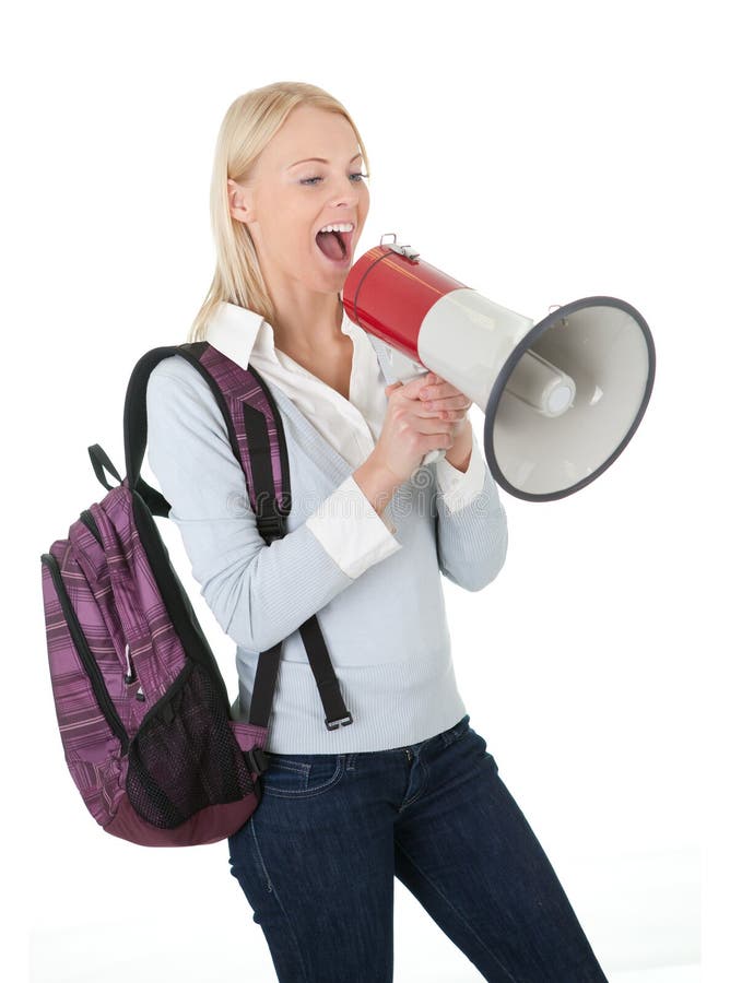 Beautiful Student Girl Shouting in Megaphone Stock Image - Image of ...