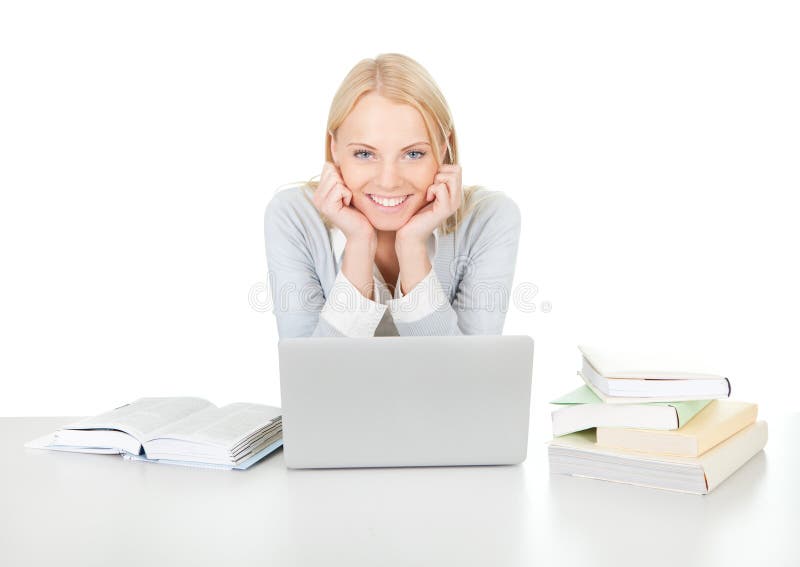 Beautiful Student Girl Studying with Laptop Stock Image - Image of ...