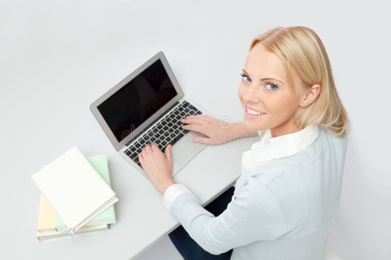 Beautiful Student Girl Studying with Laptop Stock Photo - Image of cute ...