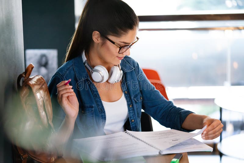 Beautiful Student Girl Studying, Reading Book at Home Stock Image ...