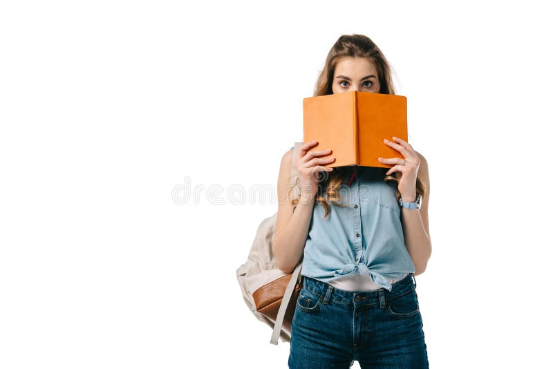 Beautiful Student Looking Out from Book Stock Image - Image of learning ...
