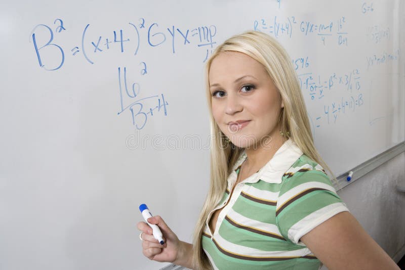 Beautiful Student Solving Algebra Equation on Whiteboard Stock Image ...
