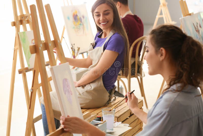 Beautiful Students during Classes in School of Painters Stock Photo ...