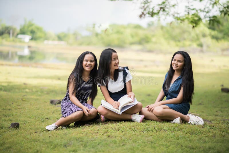 Beautiful Students Girls Group Prepare for the Exam Stock Photo - Image ...
