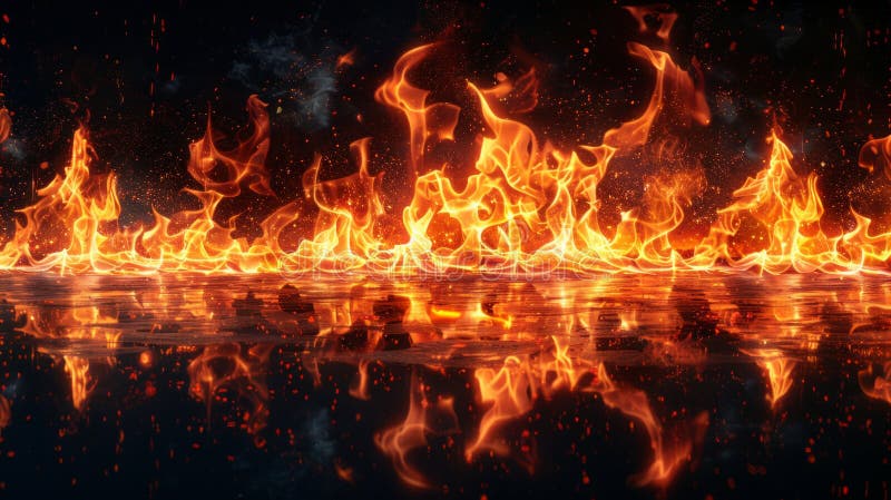 Beautiful Stylish Fire Flames Reflected in Water Stock Photo - Image of ...
