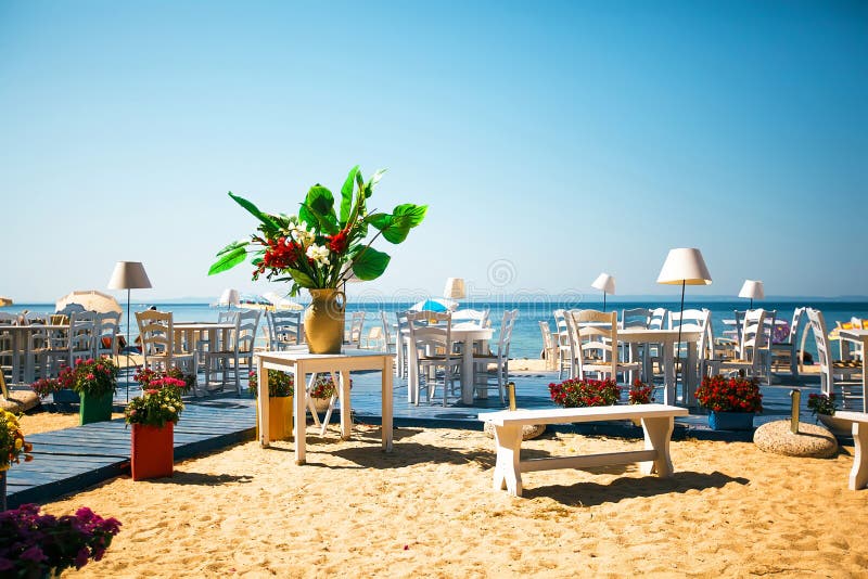 Beautiful and Stylish Terrace Restaurant on Beach Stock Image - Image ...