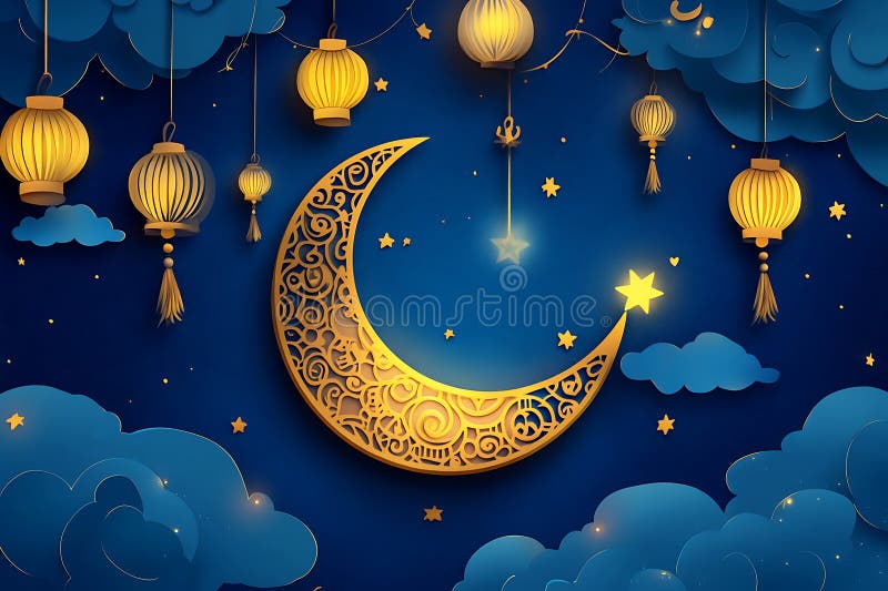 A Beautiful Stylized Illustration of a Ramadan Night Sky with Cultural ...
